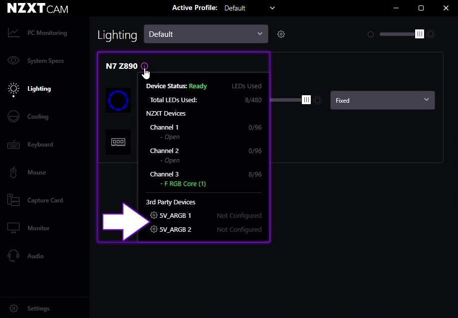 How do I control 5V ARGB and 12V RGB devices on my NZXT motherboard ...
